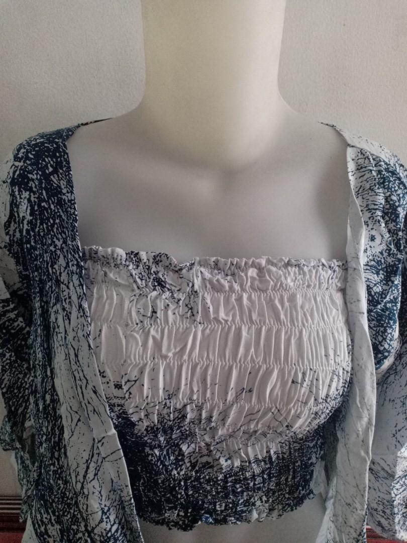 Outer dan kemben bali corak biru, Fesyen Wanita, Pakaian Wanita, Atasan ...