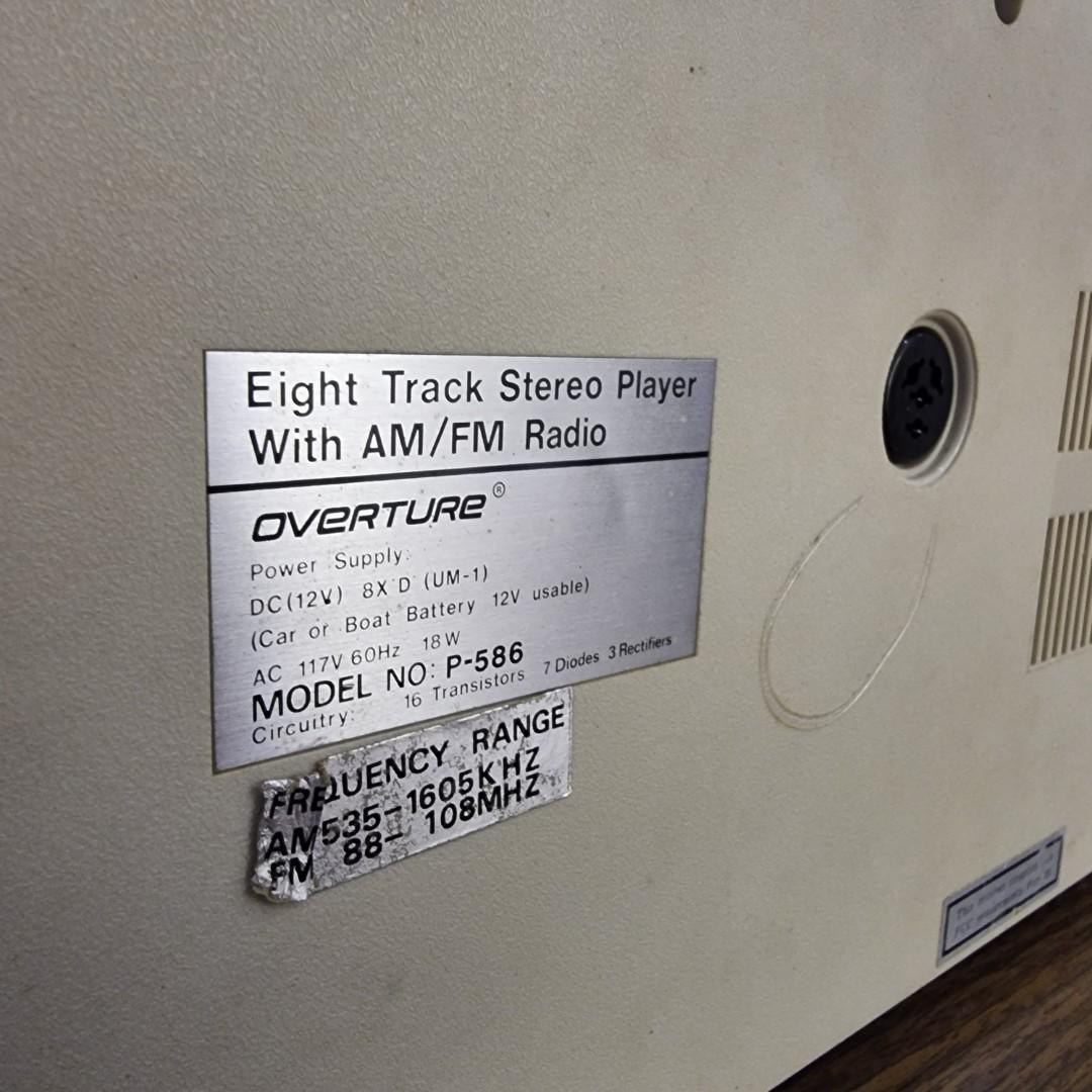 1960's Overture Eight Track Stereo Player With AM/FM Radio (P-586 ...