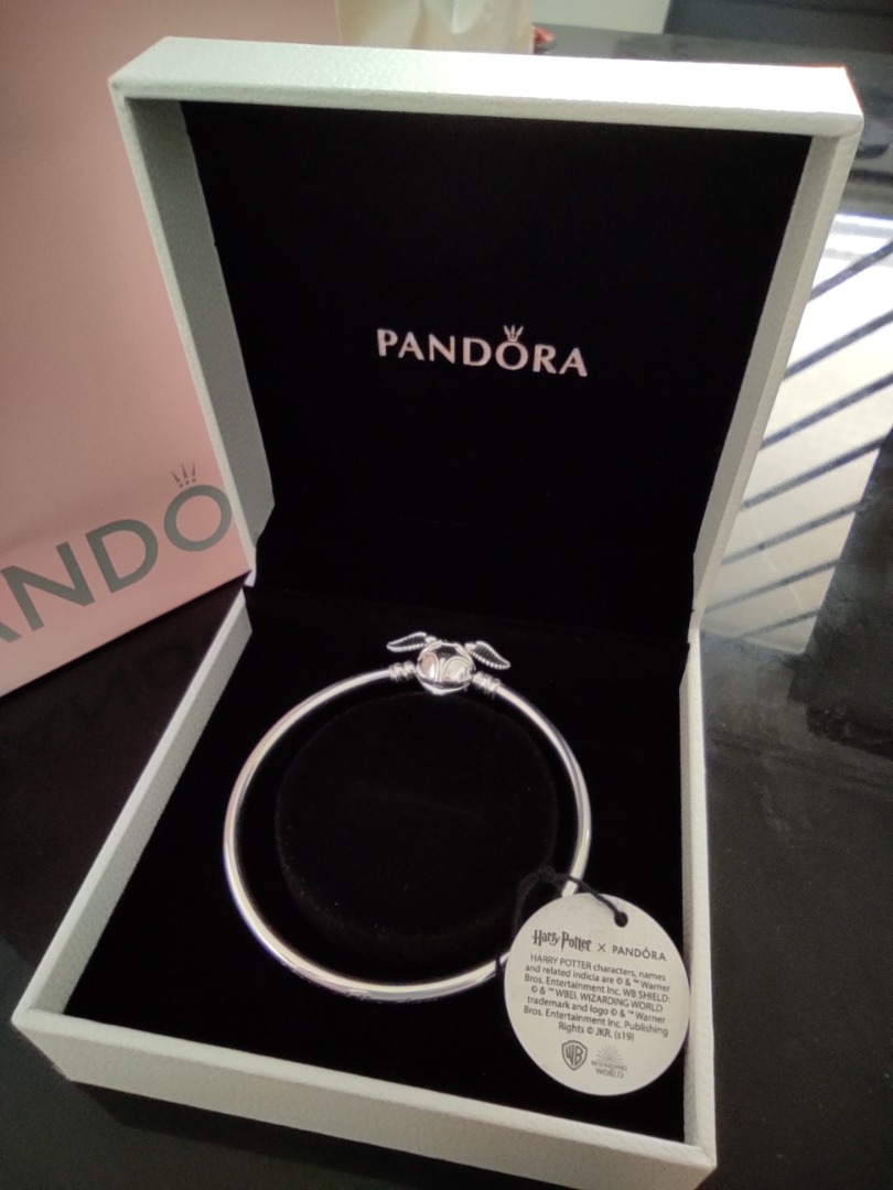 Pandora Harry Potter Sterling Silver Bangle with Golden Snitch Clasp ...