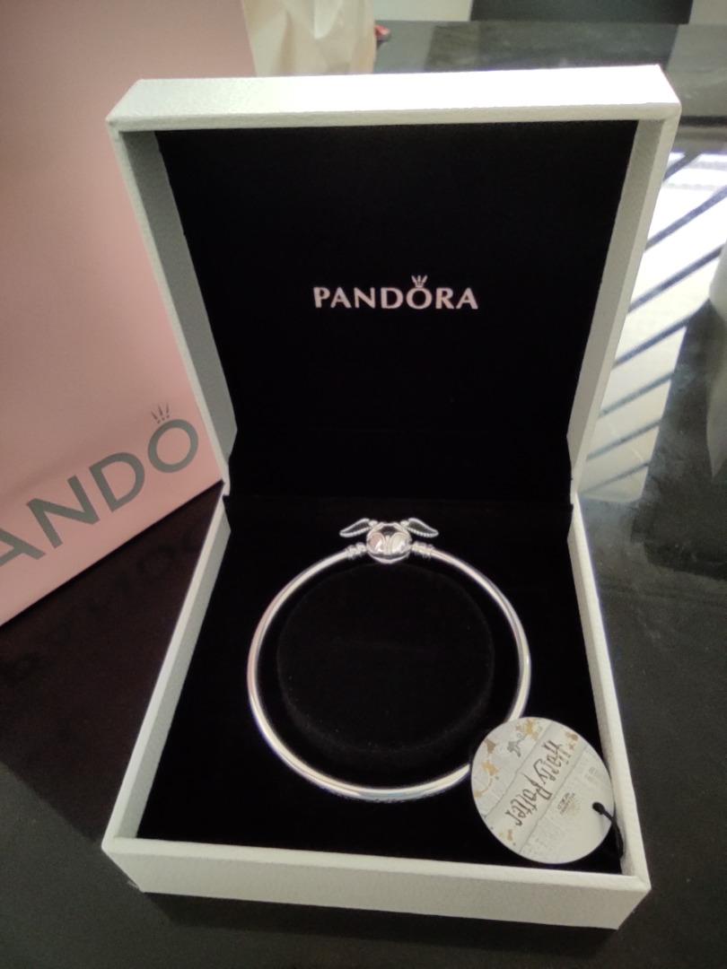 Pandora Harry Potter Sterling Silver Bangle with Golden Snitch Clasp ...