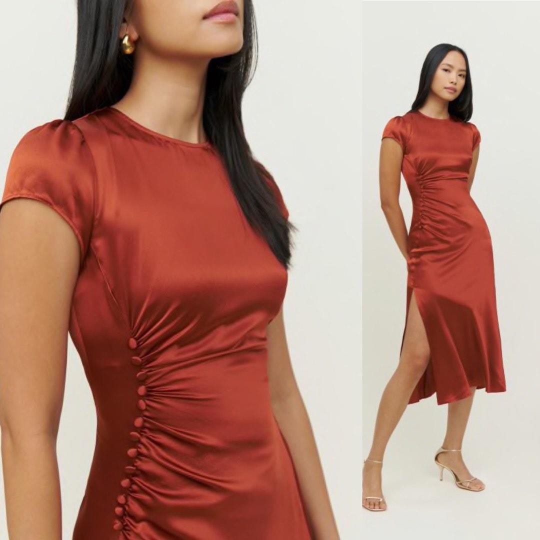Reformation Tatianna Silk Dress | Oxide Red, Bottle Green, Women's Fashion, Dresses & Sets ...