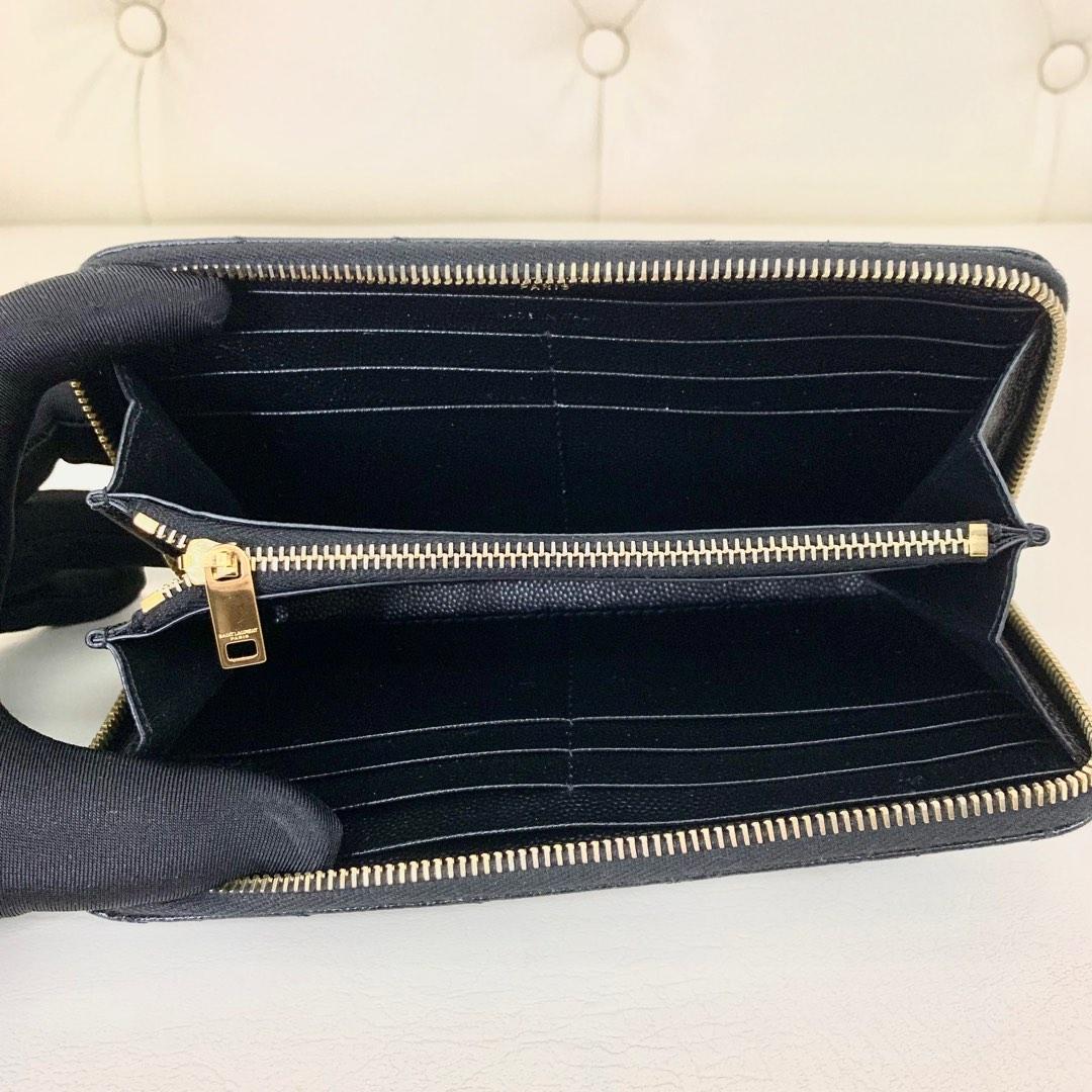 SAINT LAURENT Cassandre Matelasse Zip Around Black Wallet - YSL Long ...