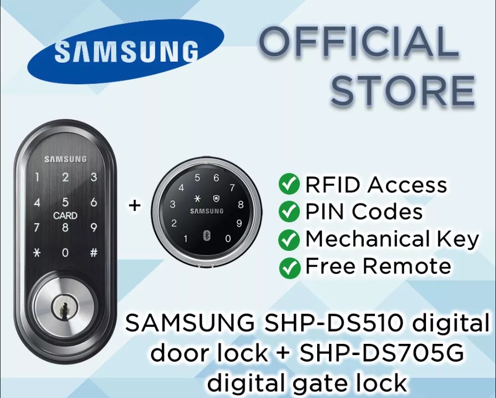 SAMSUNG SHP-DS510 (MAIN DOOR ADD-ON LOCK) + SHP-DS705G (METAL GATE LOCK ...
