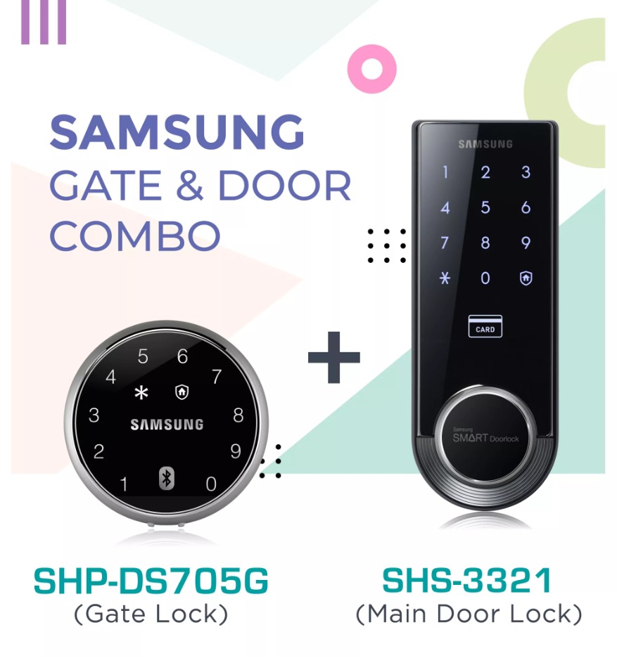 SAMSUNG SHS-3321 (MAIN DOOR LOCK) + SHP-DS705G (METAL GATE LOCK) COMBO ...