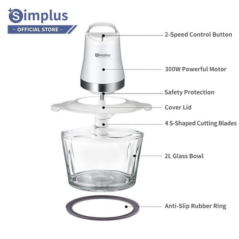 Simplus Meat Grinder 2L Glass Bowl Food Chopper Processor Mixer Mincer ...