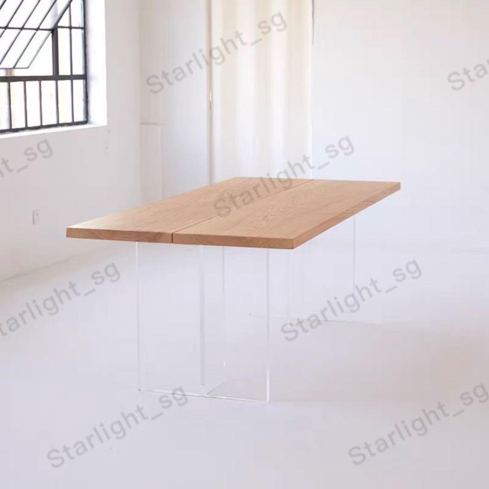 Solid Wood Table Floating Acrylic Dining Transparent Table Study Table ...