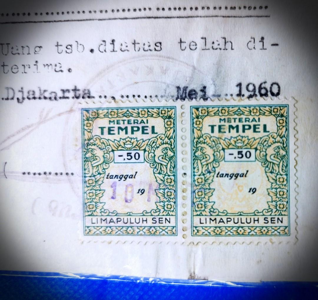 Surat bukti angsuran rumah lawas th.1960 bermeterai 50 sen 2 bh, Antik ...