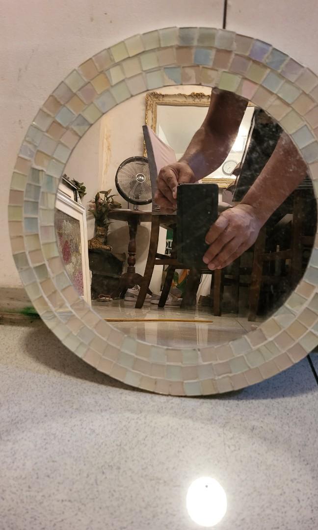 Vintage iconic rare Circle mirror made in glass like a pearl, Furniture ...
