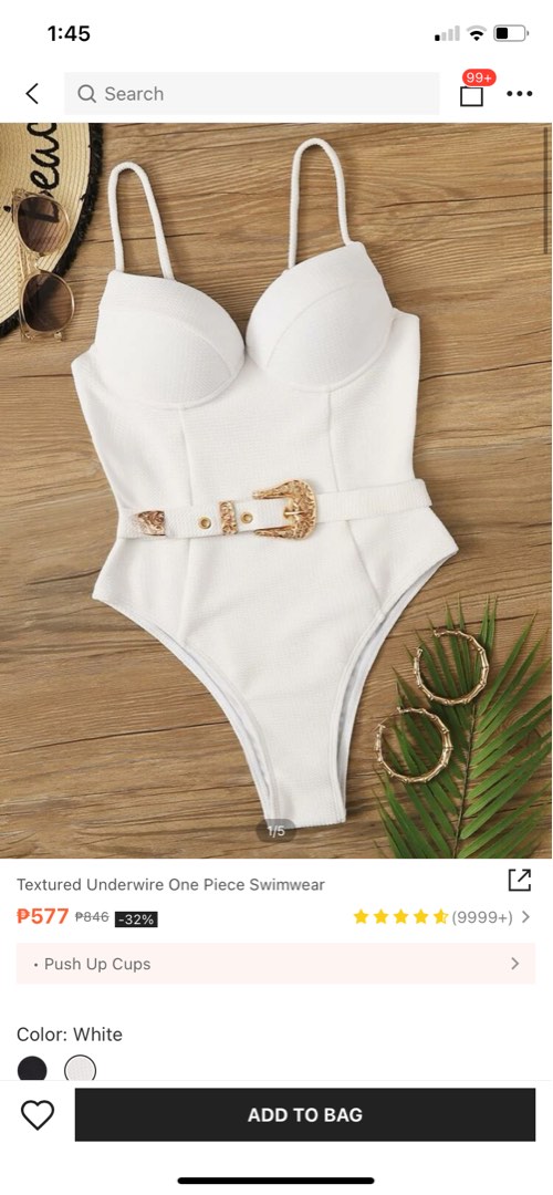 White shein swimsuit with gold belt, Women's Fashion, Swimwear, Bikinis ...