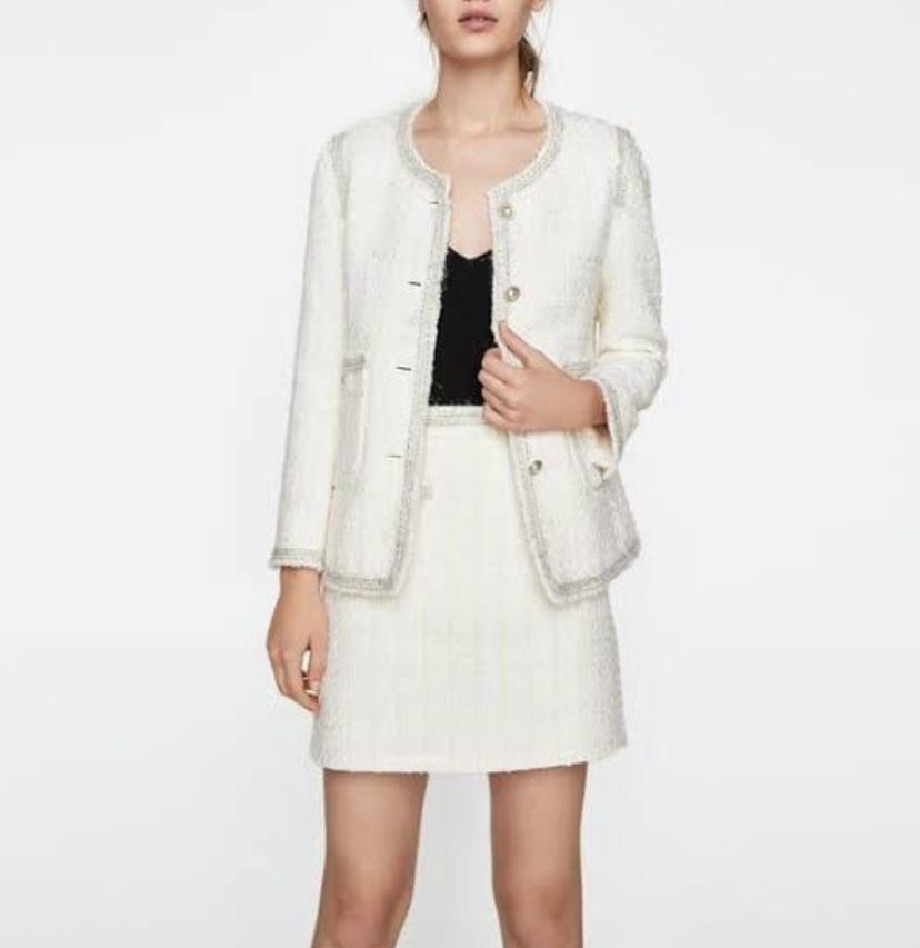 Zara Cream Tweed Co ord, Women's Fashion, Dresses & Sets, Sets or ...