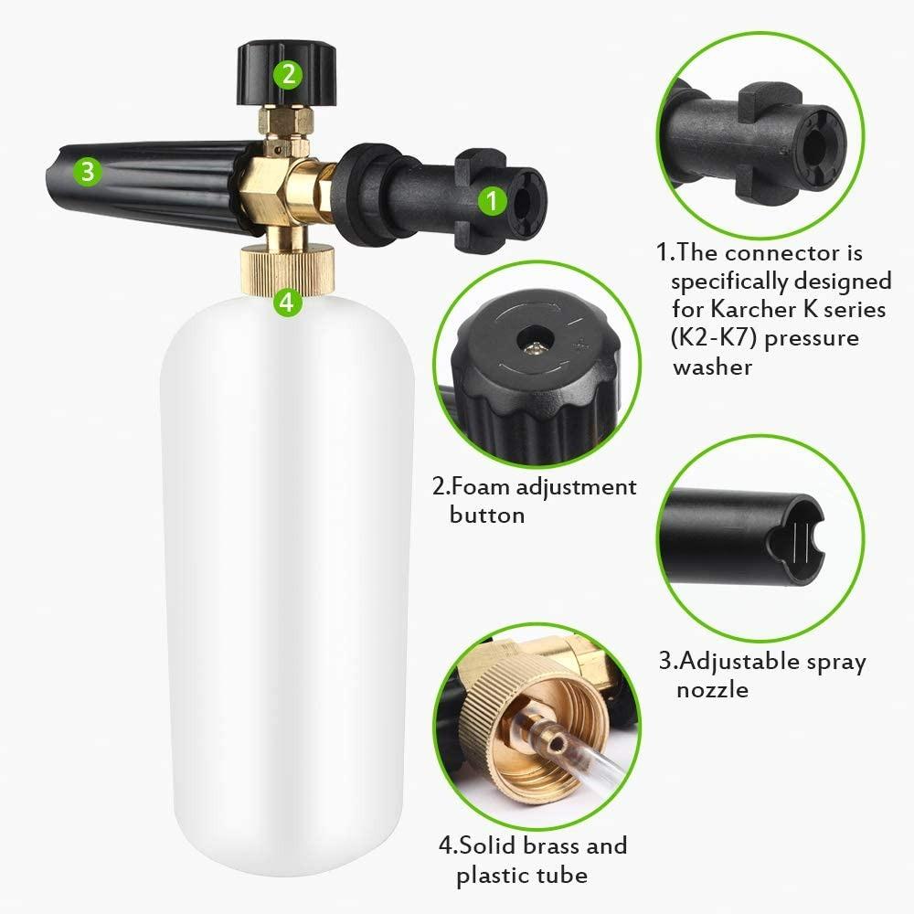 1618) EAWONGEE Adjustable Snow Foam Lance 1 Liter Foam Cannon Soap Dispenser for Karcher K ...