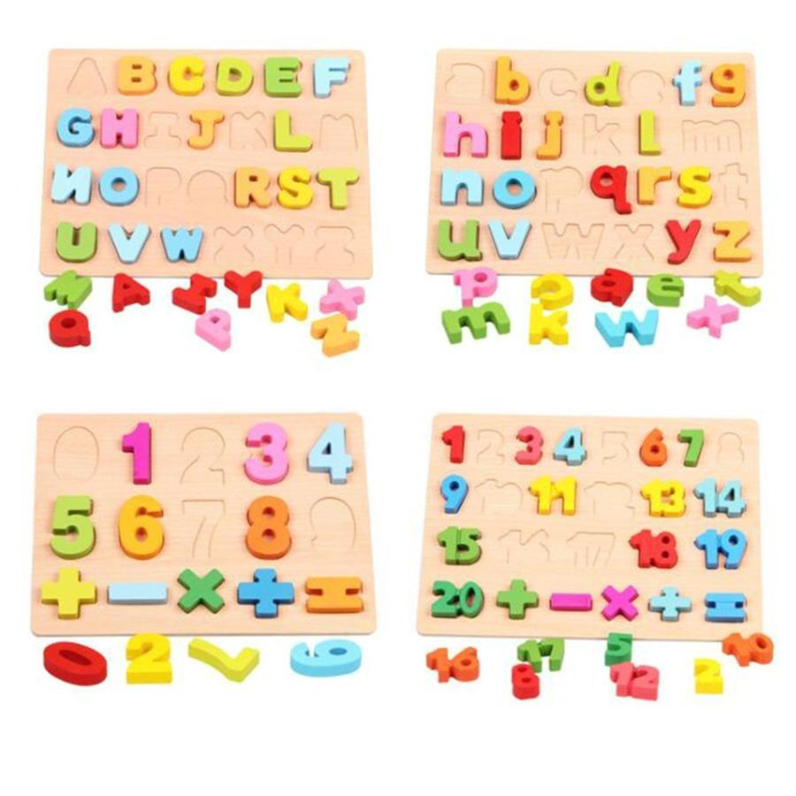 4SETS Wooden alphabet puzzle board early education numbers colorful 3D ...