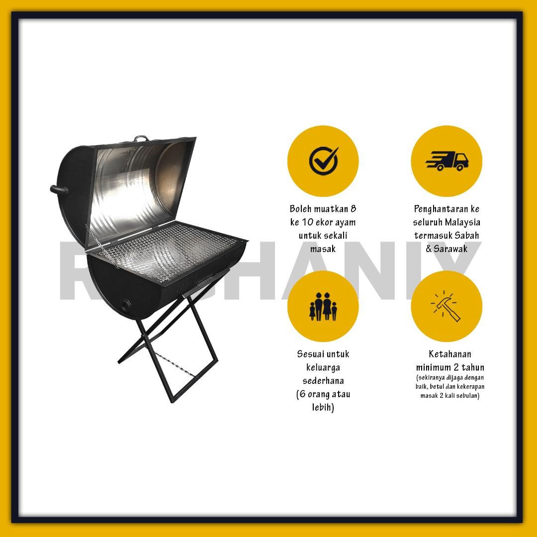 BBQ Grill Outdoor Drum Set Tong Drum 200L BBQ Set Complete With Stainless Steel Grill Net Big ...