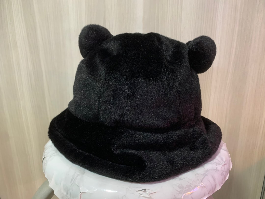Black Bear Fuzzy Furry Bucket hat, Women's Fashion, Watches ...