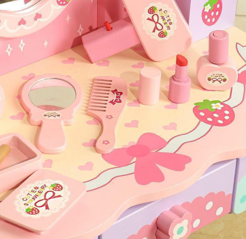 BNIB Japanese Pink Strawberry Princess Wooden Triple Mirror Dressing ...