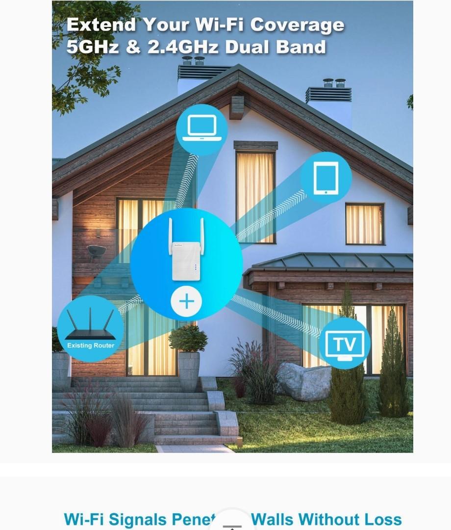 BrosTrend WiFi Extender 1200Mbps Internet Signal Booster Range Repeater ...