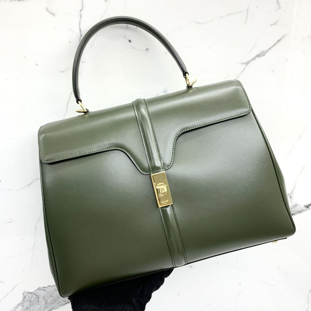 CELINE GREEN CALF CLASSIQUE 16 2WAY SMOOTH SHOULDER BAG 227020992 ...