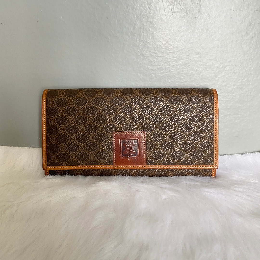 Celine Paris Brown Macadam Monogram Kisslock Wallet, Women's Fashion ...