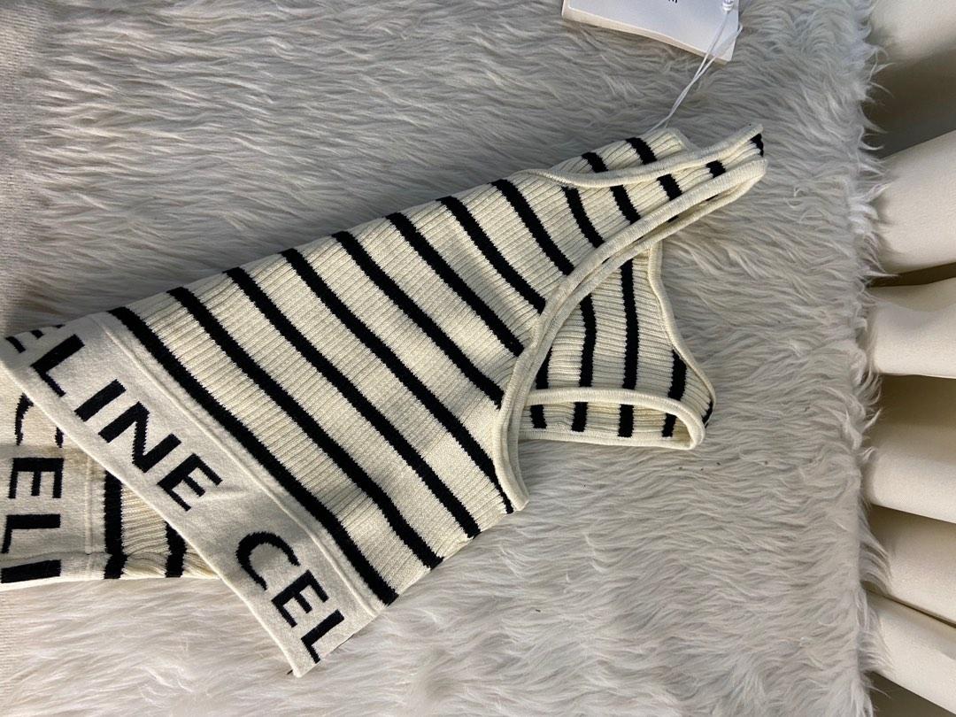 Celine stripe white tank crop top, Luxury, Apparel on Carousell