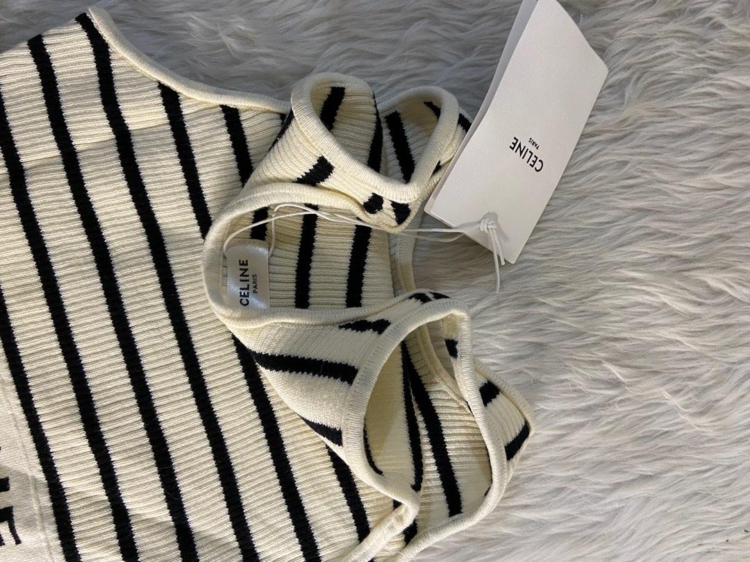 Celine stripe white tank crop top, Luxury, Apparel on Carousell