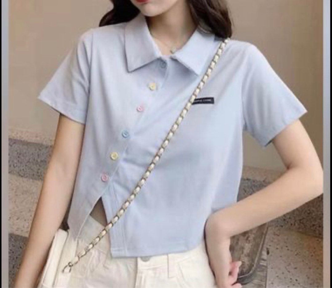 Cute blue top with buttons design, Women's Fashion, Tops, Shirts on ...