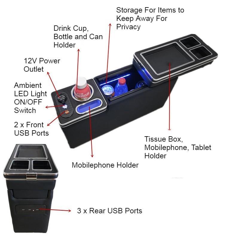Deluxe Central Storage Box Armrest Console for Honda Freed, Stepwgn, Toyota Sienta, Mazda Biante ...
