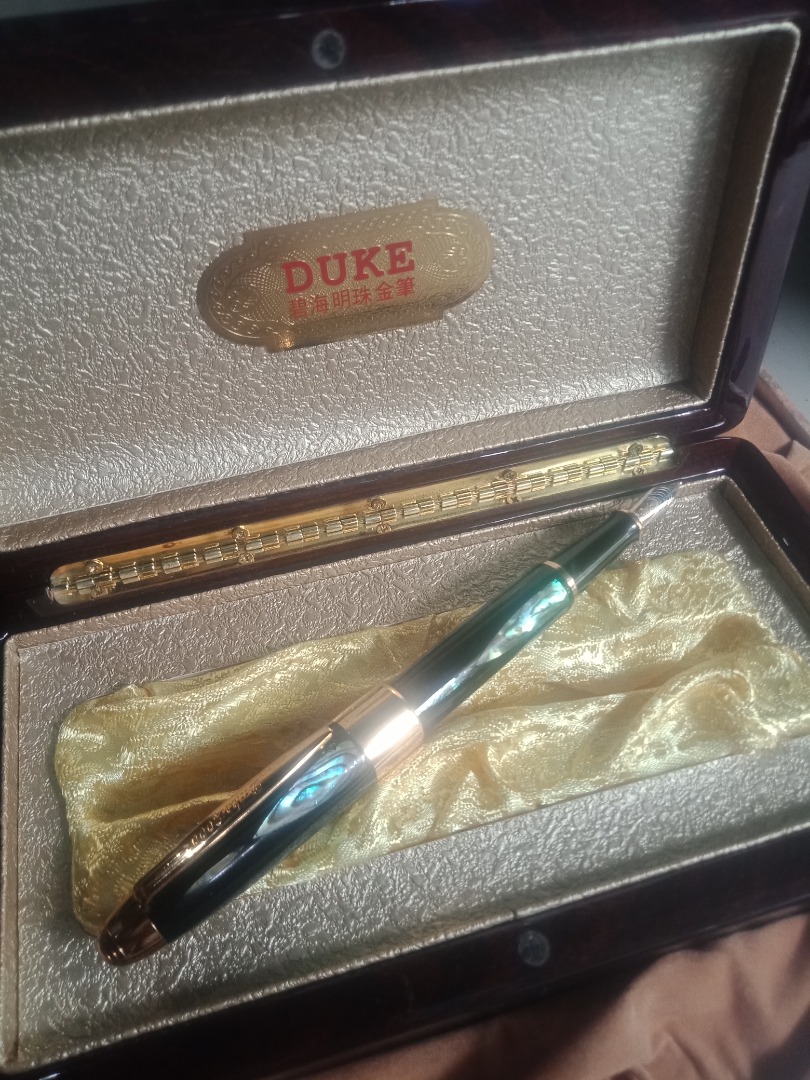 Duke 14K Fountain Pen Bright Pearl in the Dark Green Sea Gift Pen with ...