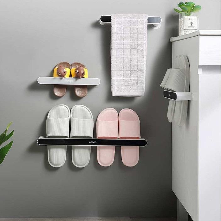 Easy Punching Slippers Rack Wall Hanger Shoe Storage Bathroom Bedroom ...