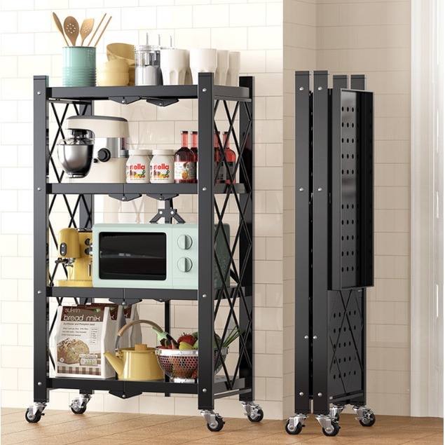 Folding Storage Rack 3/4/5 Layer Kitchen Rack Movable Foldable Storage ...
