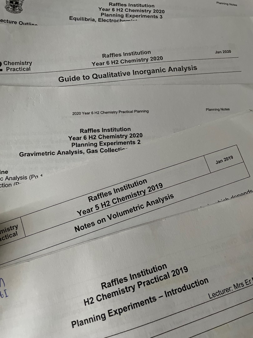 RJC Practical Notes Chemistry Full set H2 Raffles Junior College RI ...