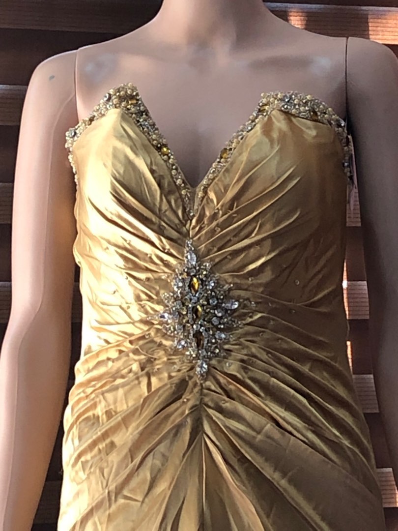 Glamour Matt Gold Long Gown, Women's Fashion, Dresses & Sets, Evening ...