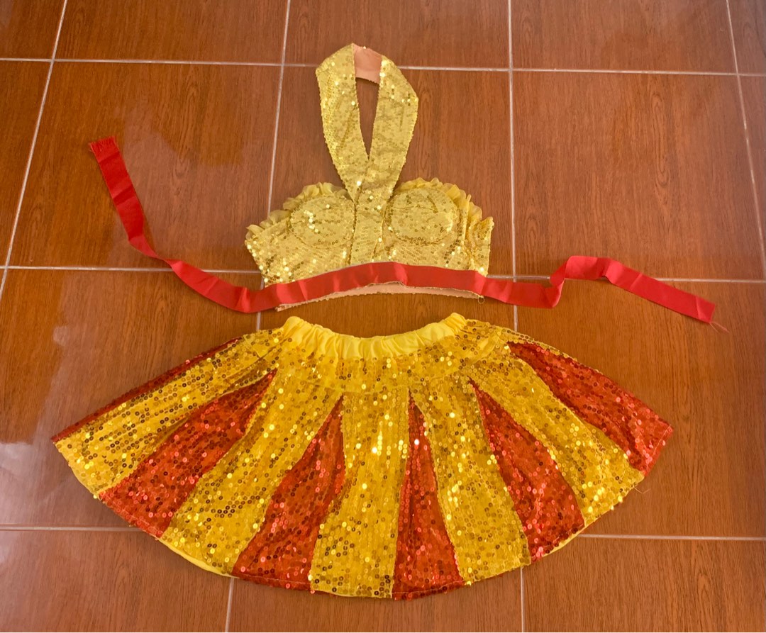 Gold and Red glittery dance outfit / costume, Women's Fashion, Dresses ...