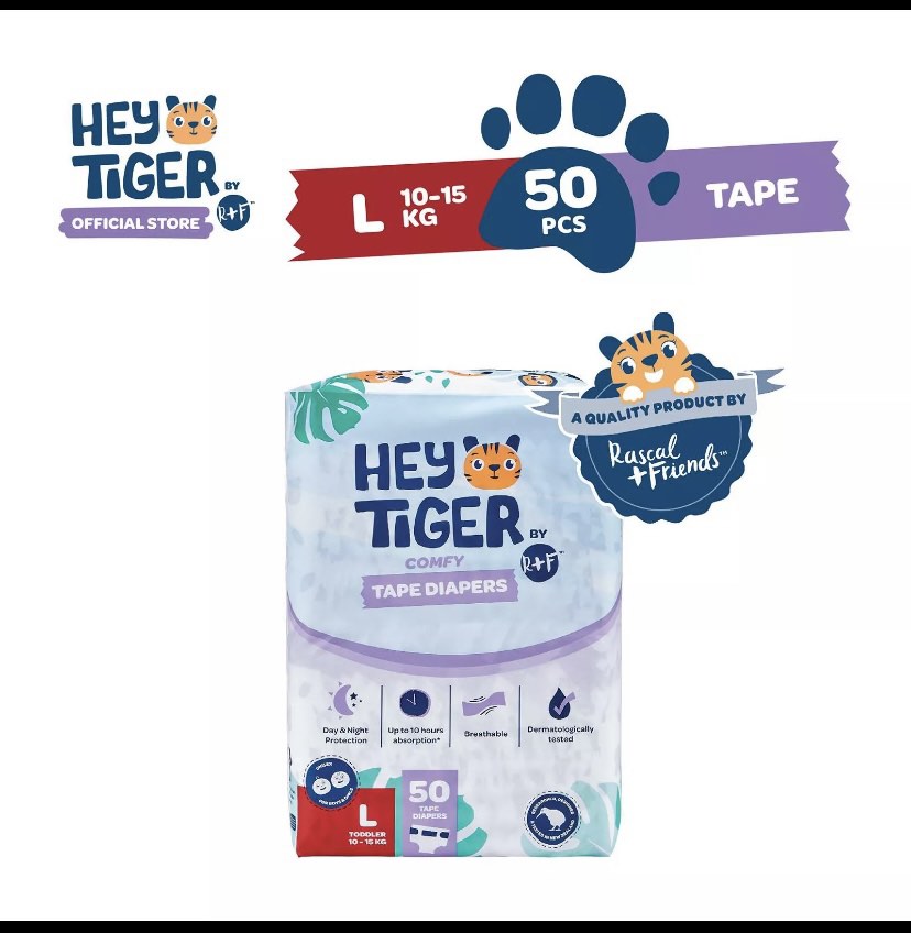 Hey Tiger Tape Diapers L, Babies & Kids, Bathing & Changing, Diapers & Baby Wipes on Carousell