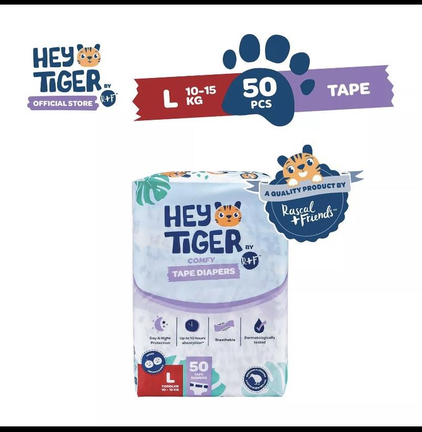 Hey Tiger Tape Diapers L, Babies & Kids, Bathing & Changing, Diapers & Baby Wipes on Carousell