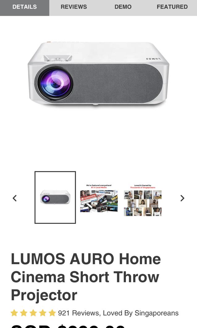 LUMOS AURO Projector, TV & Home Appliances, TV & Entertainment ...