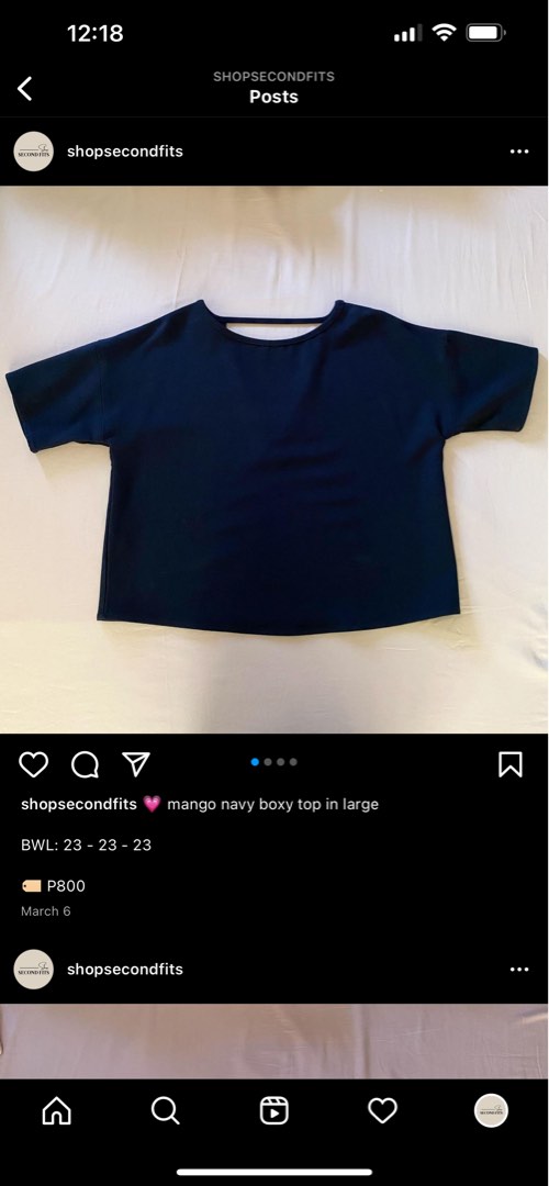 mango navy boxy top in large, Women's Fashion, Tops, Blouses on Carousell