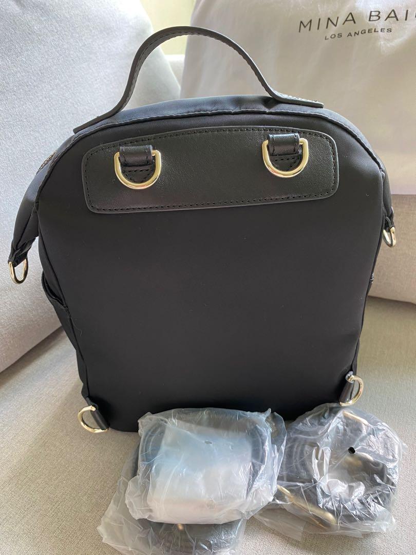 Mina Baie Nylon Mini Stevie Diaper Bag in Black & Gold, Babies & Kids ...