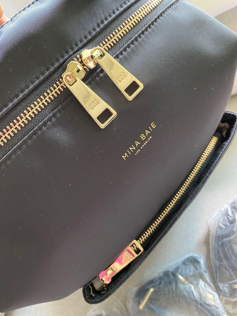Mina Baie Nylon Mini Stevie Diaper Bag in Black & Gold, Babies & Kids ...