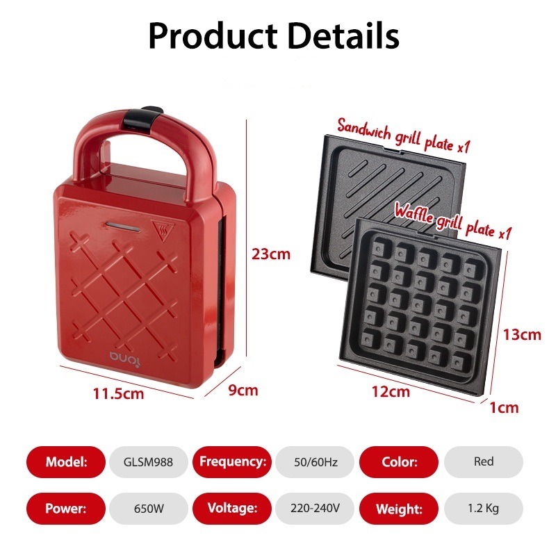 Mini Sandwich Waffle Maker 3 In 1 Machine Bread Toaster Wafer Waffles ...