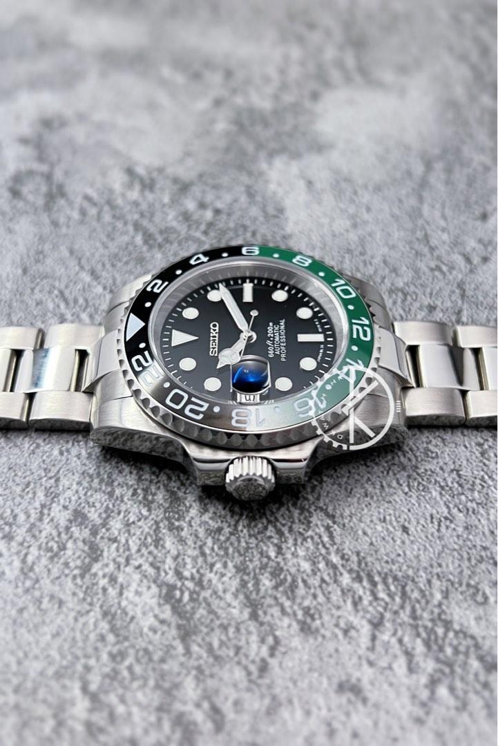 【定制】Seiko Mod Automatic Watch 40mm 潛水款 左霸的黑綠色GMT陶瓷圈黑面 精工改裝自動機械錶, 男裝, 手錶 ...