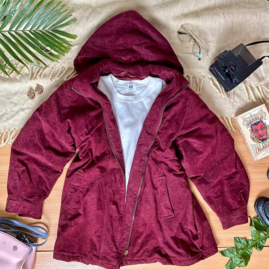 Plus Size viva Magenta Burgundy Velvet Parka Coat Jacket, Women's ...