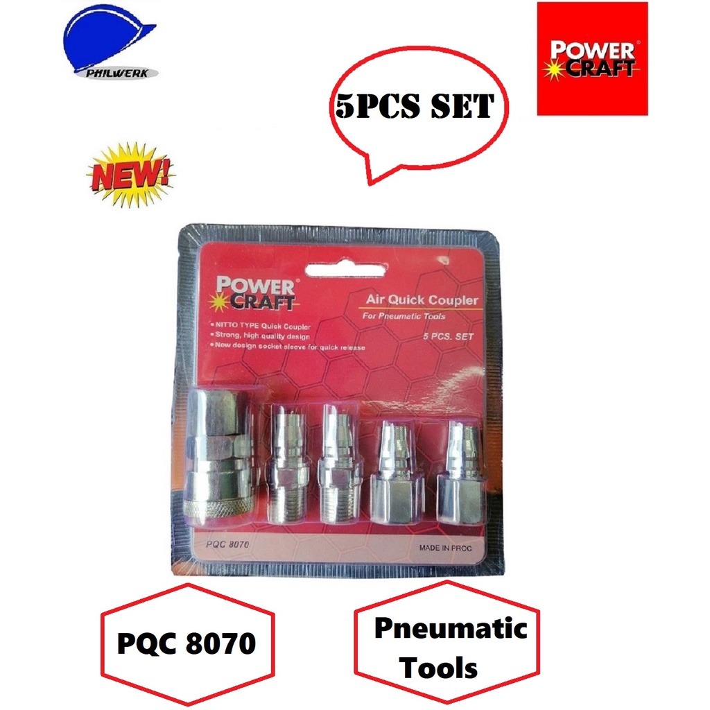 POWERCRAFT Air Quick Coupler for Pneumatic Tools 5pcs Set (PQC 8070 ...