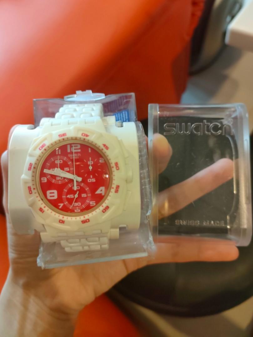 RED AND WHITE SWATCH WATCH, Luxury, Watches on Carousell
