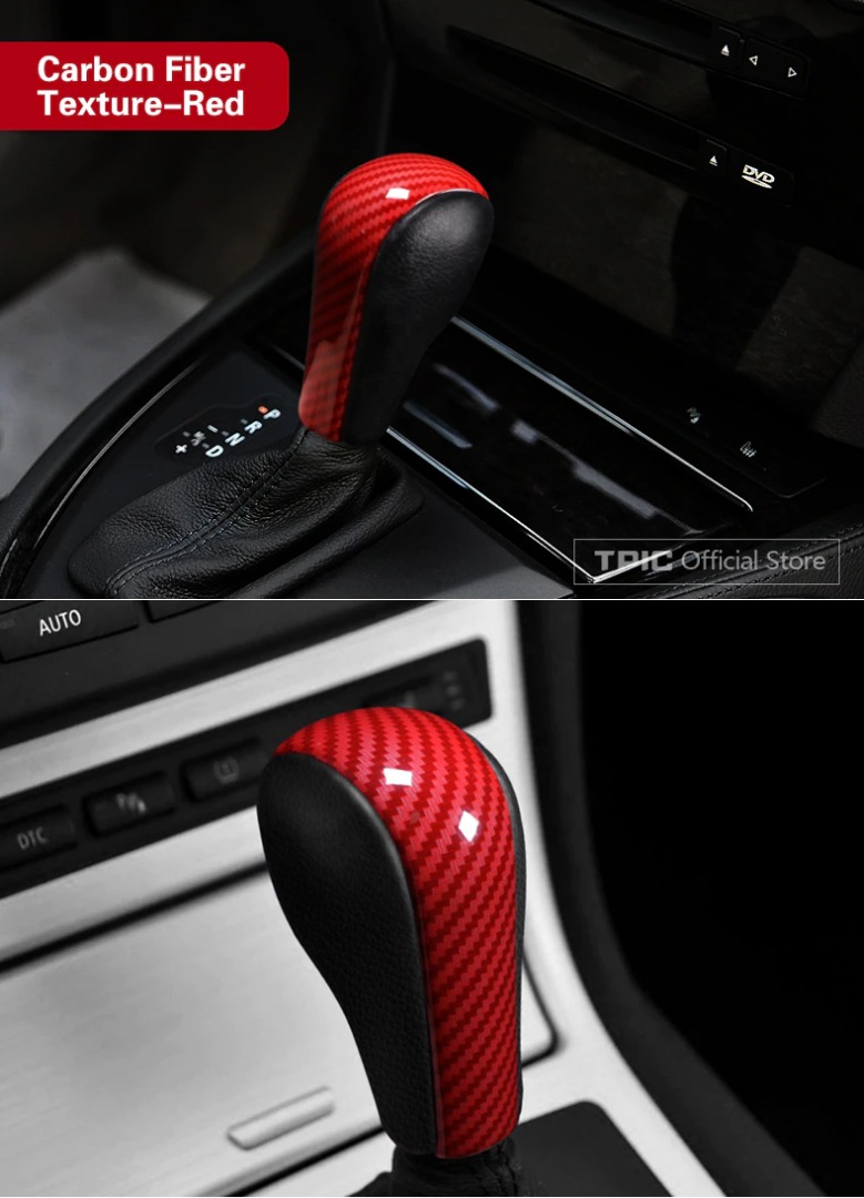 Red Colour Carbon Fiber ABS Gear Shift Handle Cover Car Sticker For BMW ...