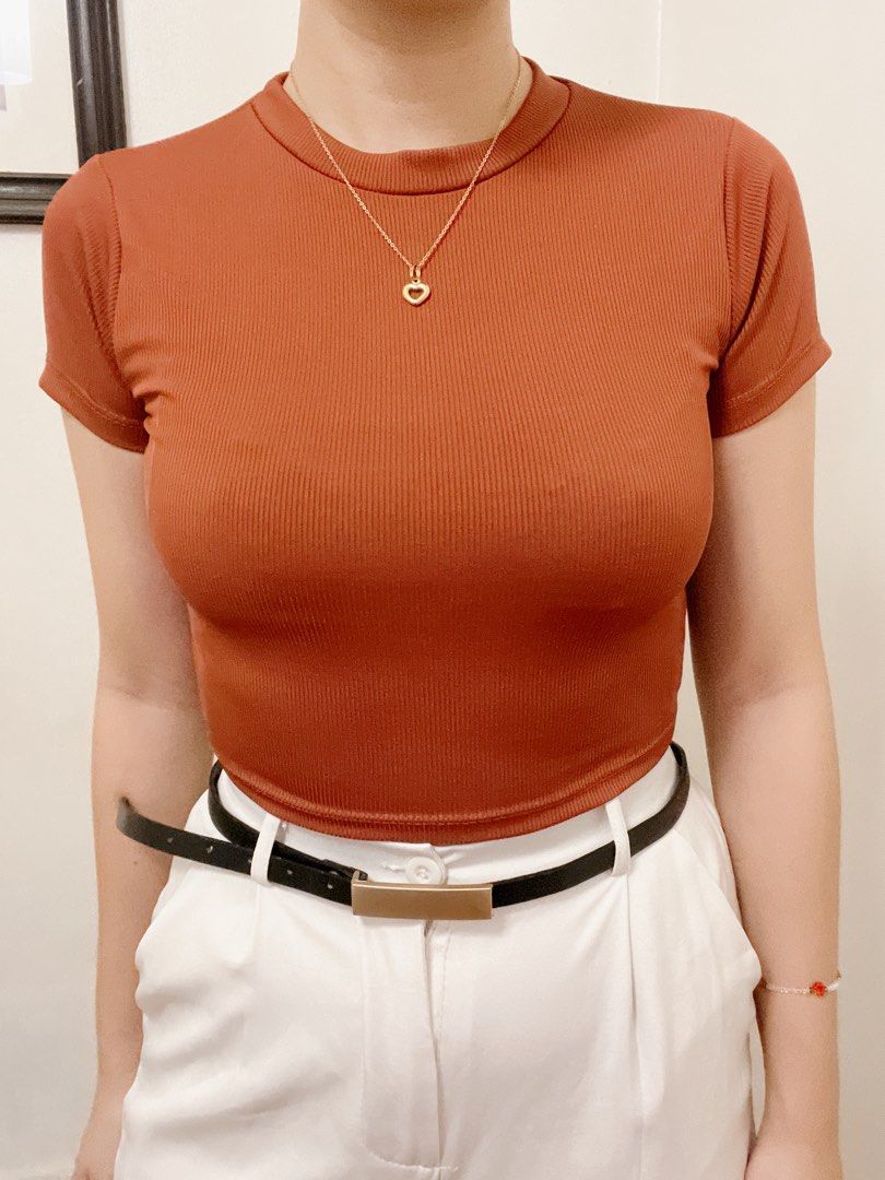 Rust ribbed Crop top s-m, Women's Fashion, Tops, Blouses on Carousell
