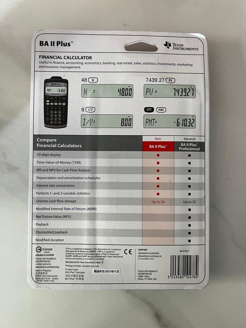 Texas Instruments BA II Plus Financial Calculator, Computers & Tech ...
