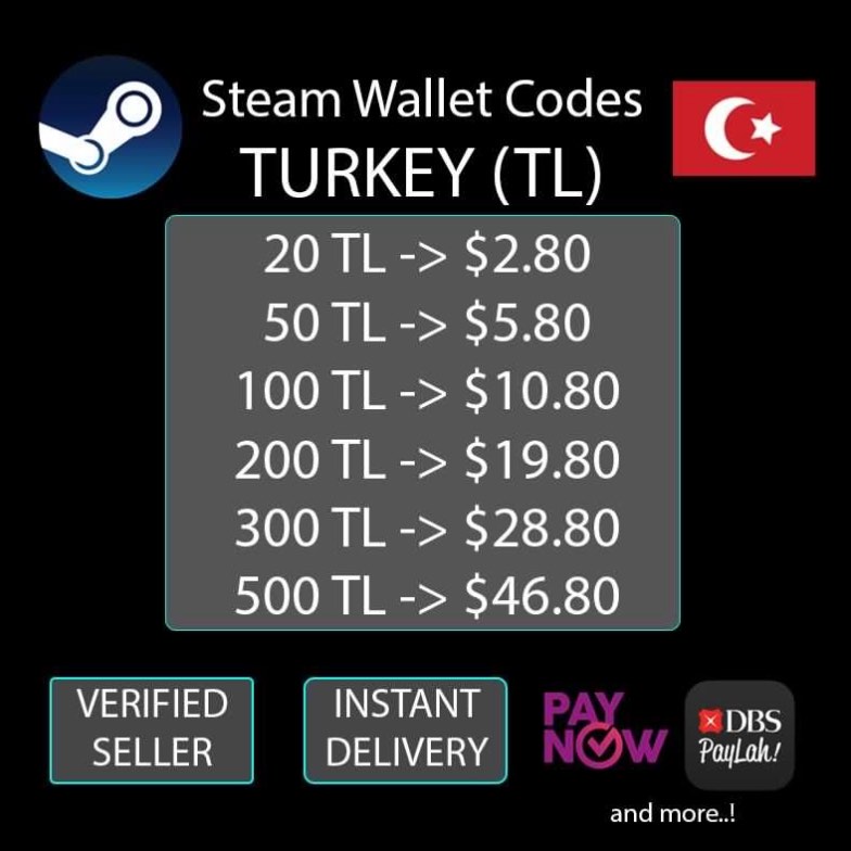 Turkey Steam Wallet Code Top Up Service (Gift Card), Video Gaming ...