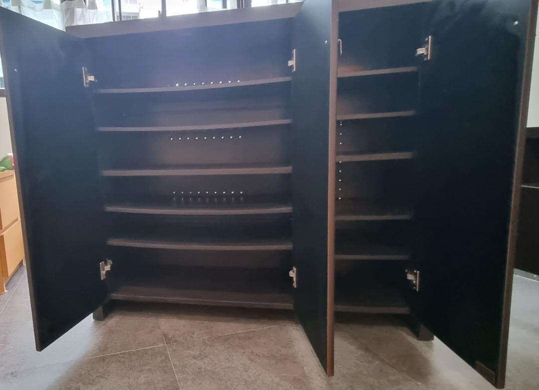 Vhive Dark mahogany 3 door shoe rack wood, Furniture & Home Living ...
