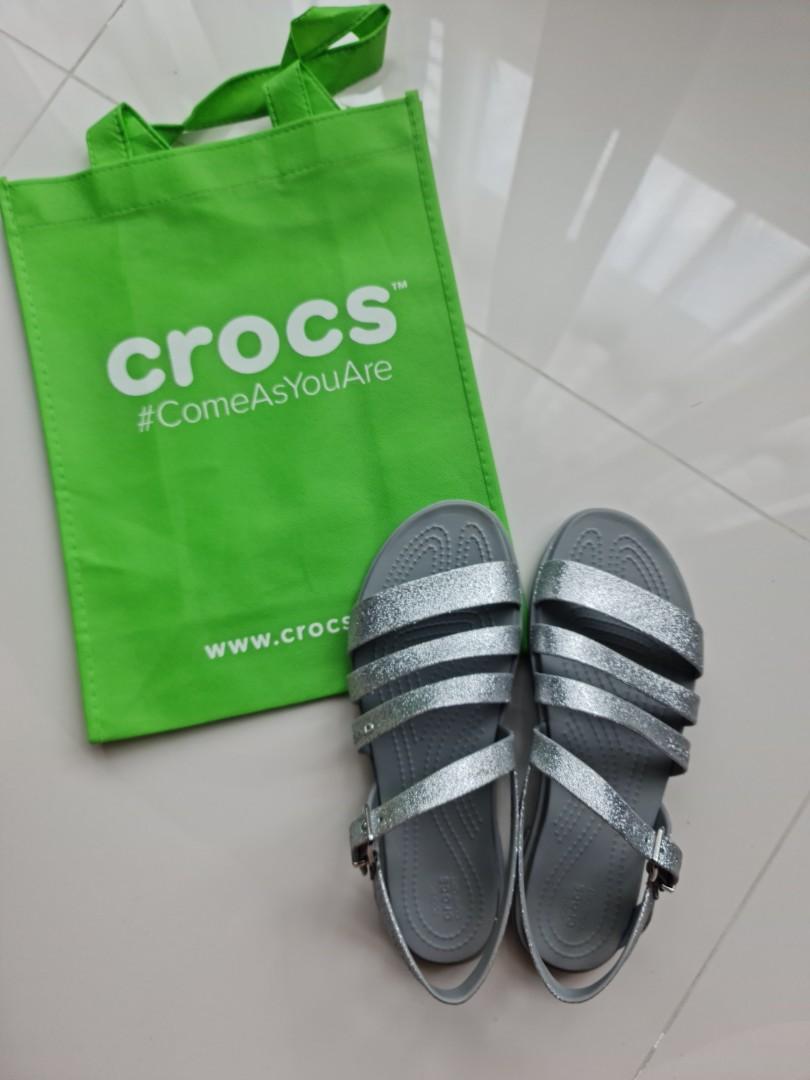 Women's Iconic Crocs comfortTulum Silver Glitter Sandals, Women's ...