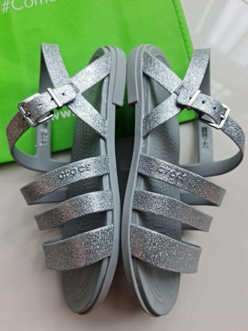 Women's Iconic Crocs comfortTulum Silver Glitter Sandals, Women's ...